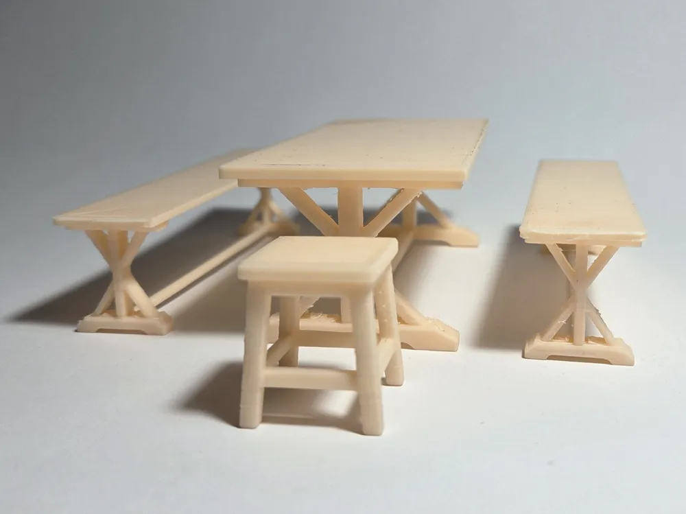 Rustic Tavern Furniture Set – Table, Bench & Stool - Free 3D Print ...