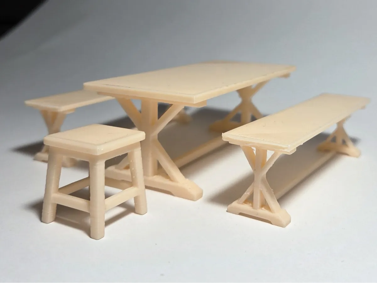 Rustic Tavern Furniture Set – Table, Bench & Stool - Free 3D Print ...