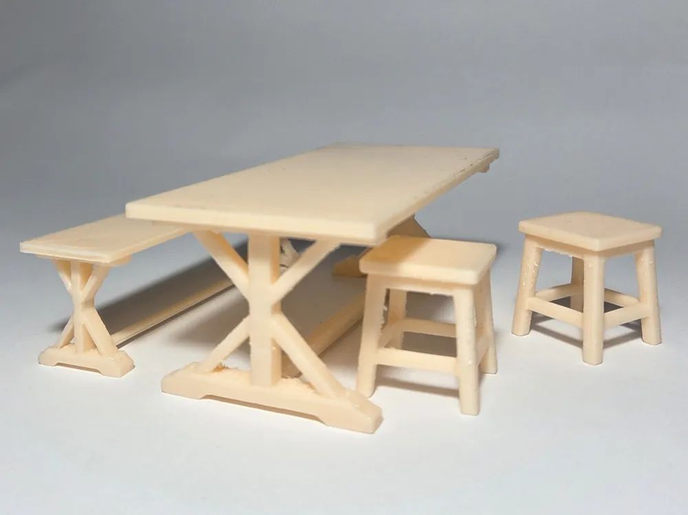 Rustic Tavern Furniture Set – Table, Bench & Stool - Free 3D Print ...