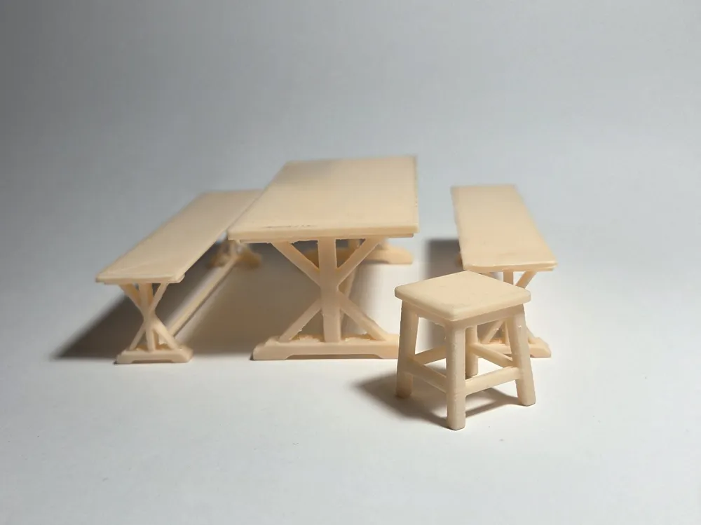 Rustic Tavern Furniture Set – Table, Bench & Stool - Free 3D Print ...