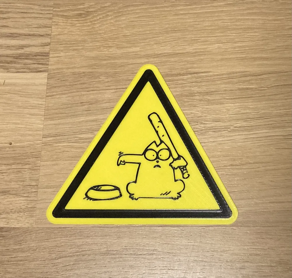 Simon's Cat inspired hungry Cat Caution Sign by Cpt.Balu - MakerWorld