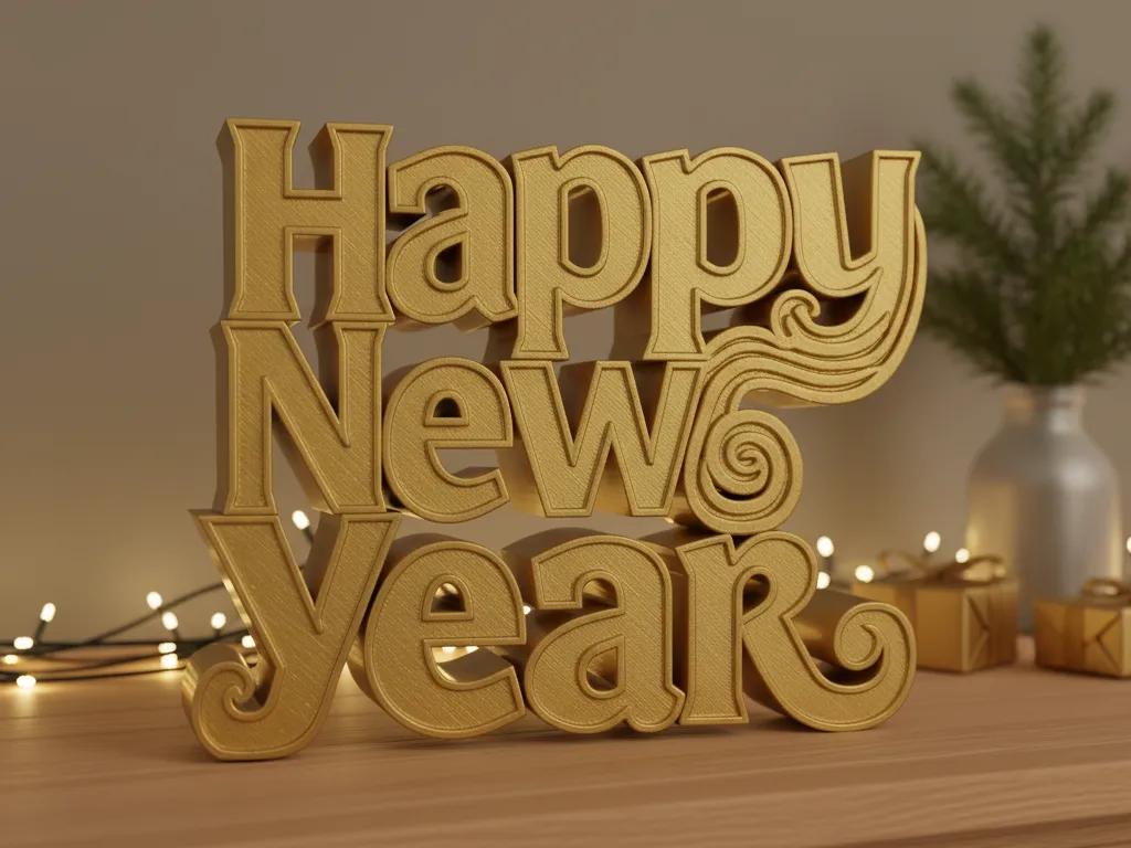 Festive 'Happy New Year' Sign - Free 3D Print Model - MakerWorld
