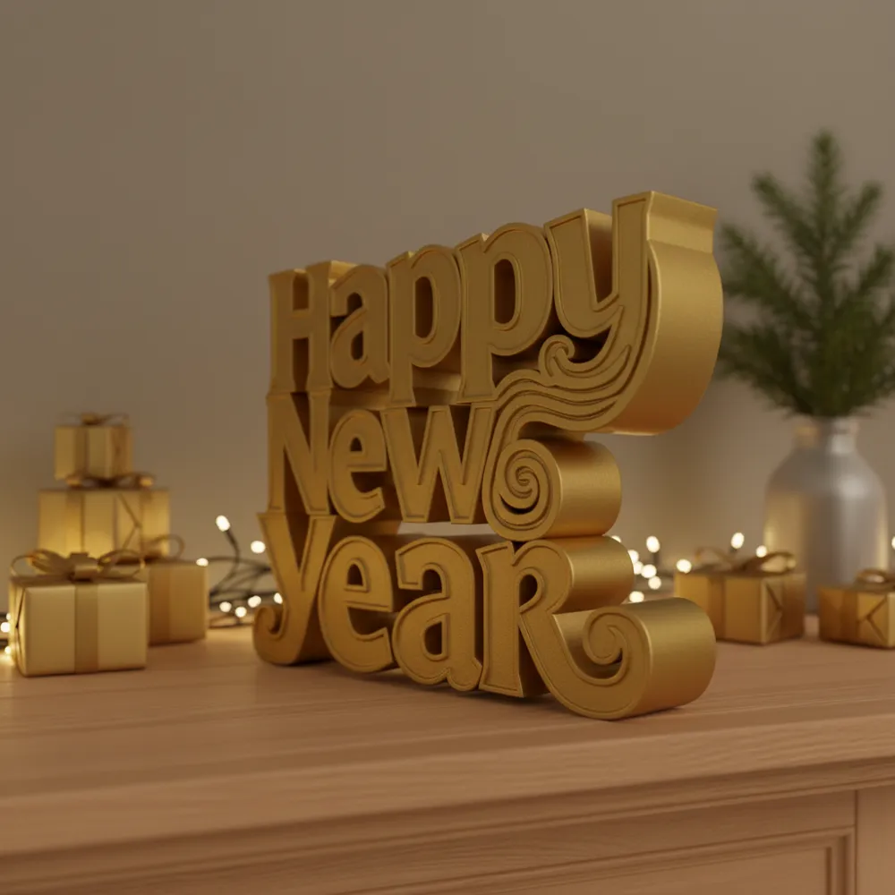 Festive 'Happy New Year' Sign - Free 3D Print Model - MakerWorld