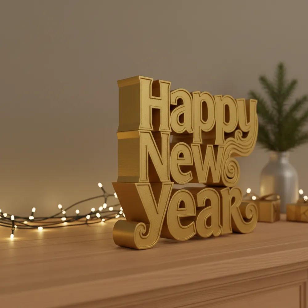 Festive 'Happy New Year' Sign - Free 3D Print Model - MakerWorld