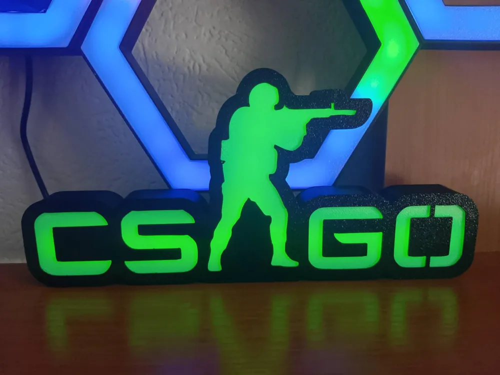 RGB LED CS GO Gamer Sign – 3D Printed Gaming Desk - Free 3D Print Model ...