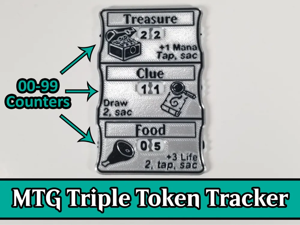 MTG Triple Token Counter Treasure Clue Food 00-99 by TheMakerSphere ...