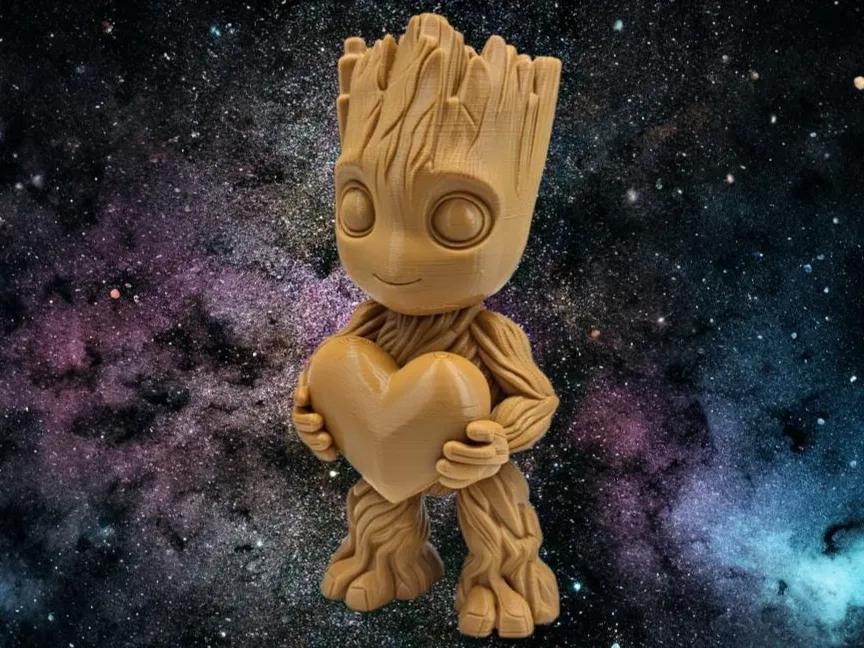 Valentines - Cute Baby Groot with Heart - Free 3D Print Model - MakerWorld