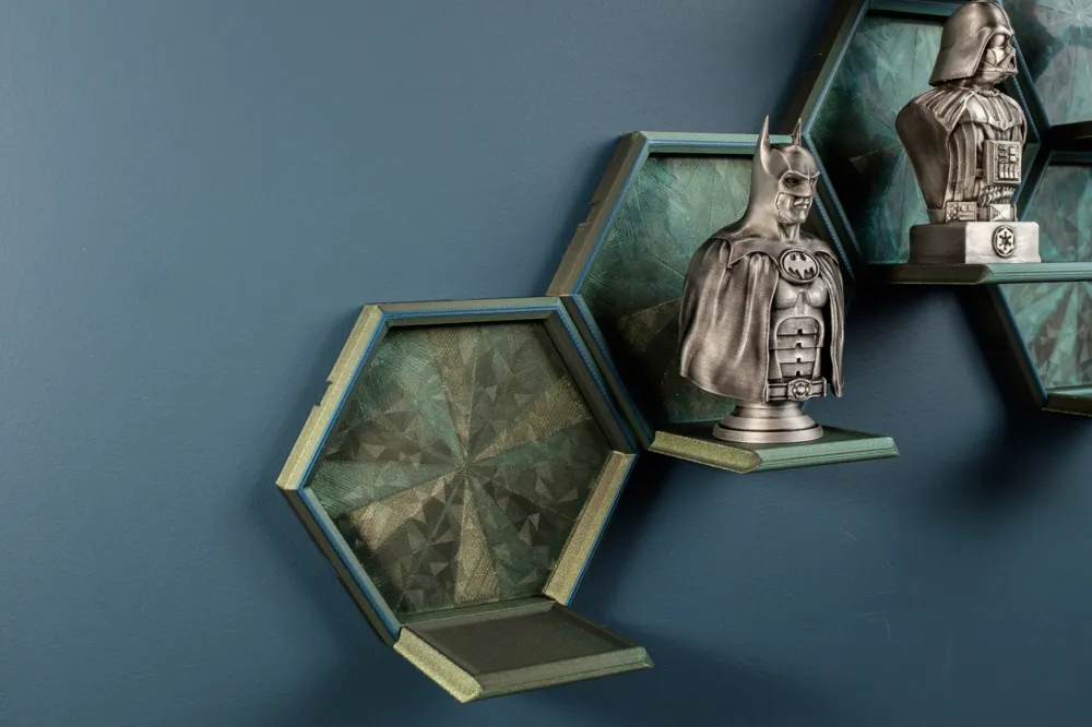 Hexagonal wall shelf for small figurines - Free 3D Print Model - MakerWorld