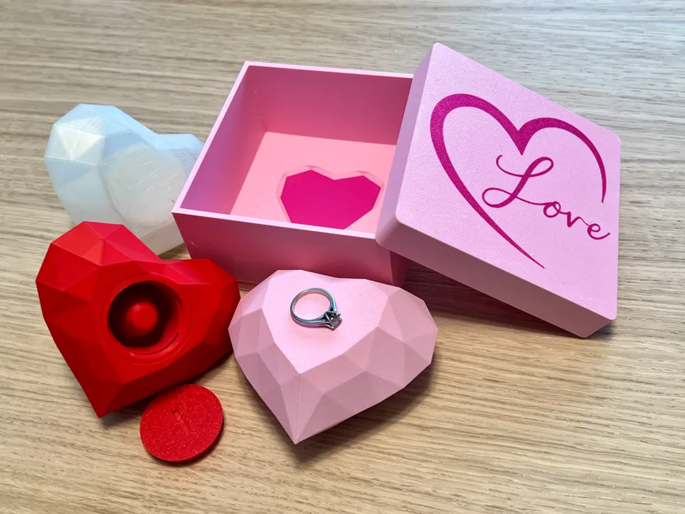 Valentine Day Diamond Heart with Box + Ring insert by DCprint - MakerWorld