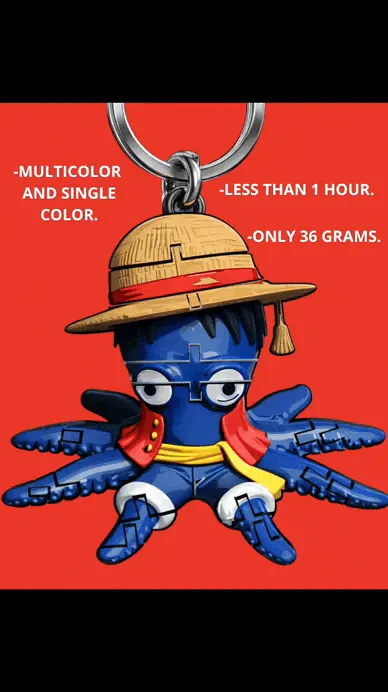 Flexi Octopus Keychain with Luffy's Hat - Free 3D Print Model - MakerWorld