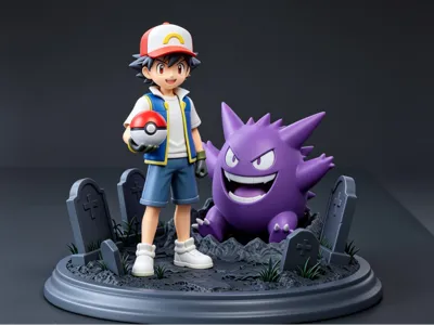 Pokemon Ash and Gengar Diorama - Free 3D Print Model - MakerWorld