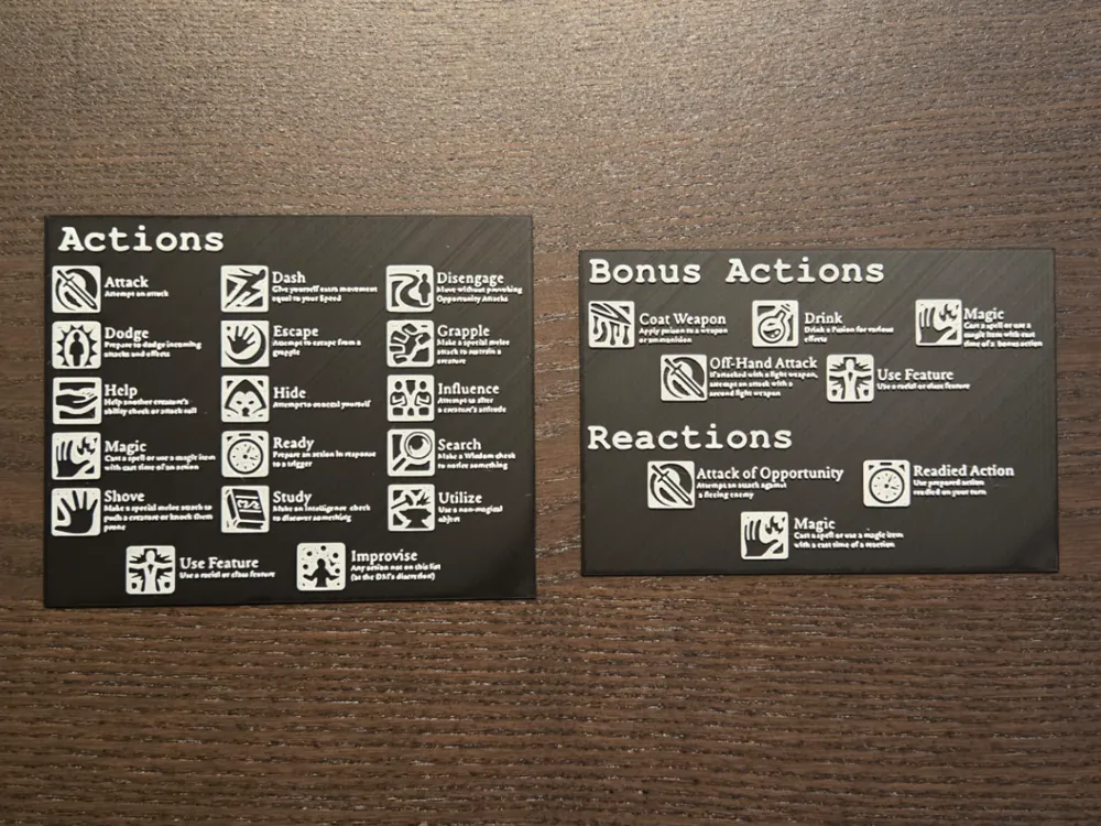 DnD Actions Quick Reference Cards - Free 3D Print Model - MakerWorld