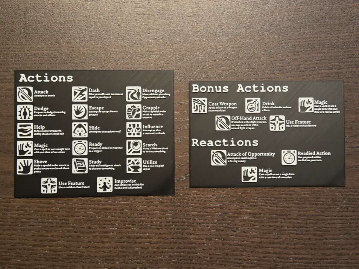 DnD Actions Quick Reference Cards - Free 3D Print Model - MakerWorld