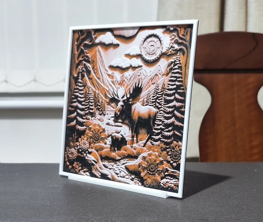 Wood Carving Moose Landscape - HueForge 3 Color by BoDad MakerWorld ...