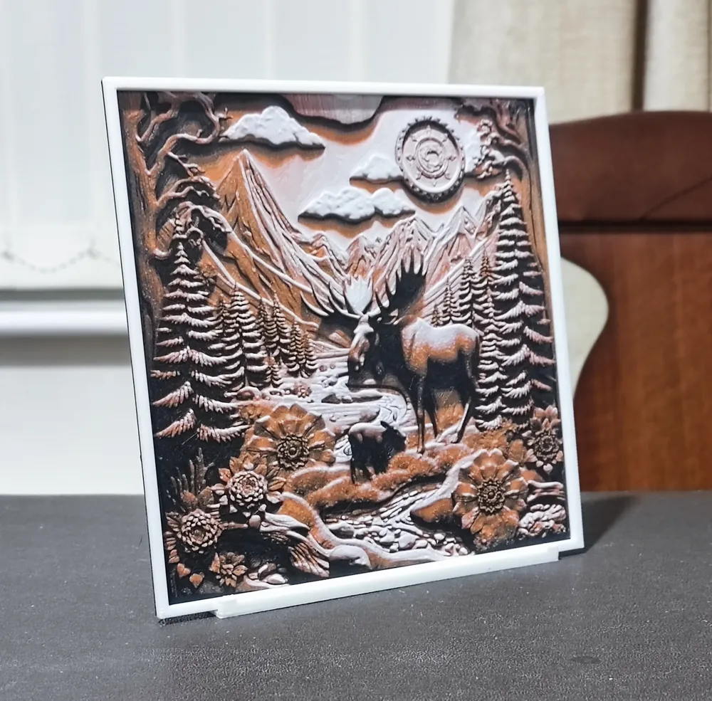 Wood Carving Moose Landscape - HueForge 3 Color by BoDad MakerWorld ...