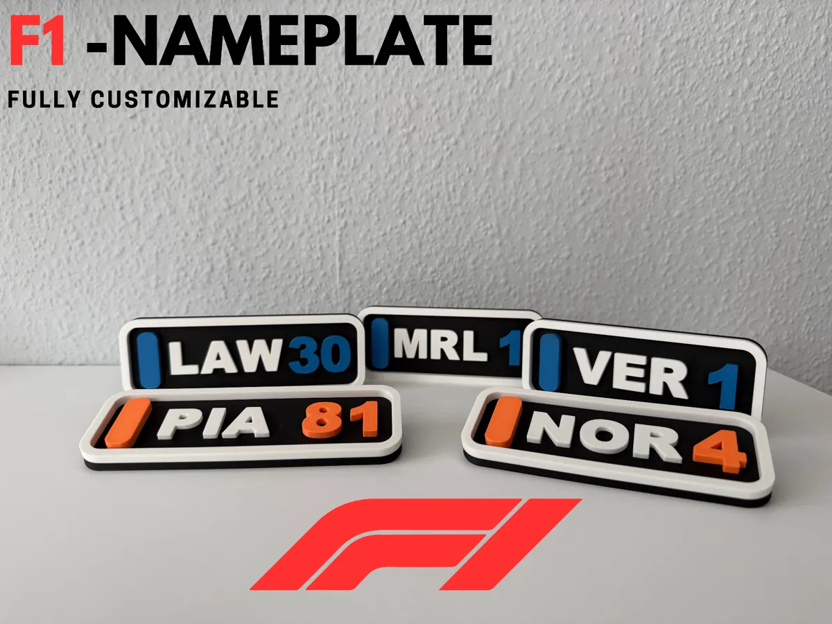 F1 Custom Nameplate - Personal Number & Initials - Free 3D Print Model ...