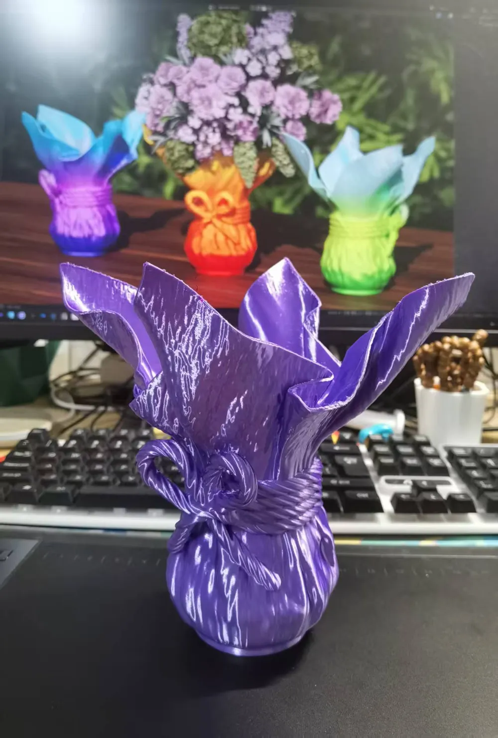 Paper-textured braided rope bow bouquet vase - Free 3D Print Model ...