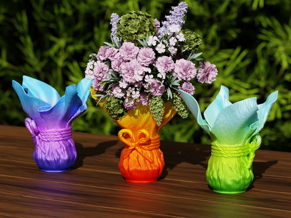Paper-textured braided rope bow bouquet vase - Free 3D Print Model ...