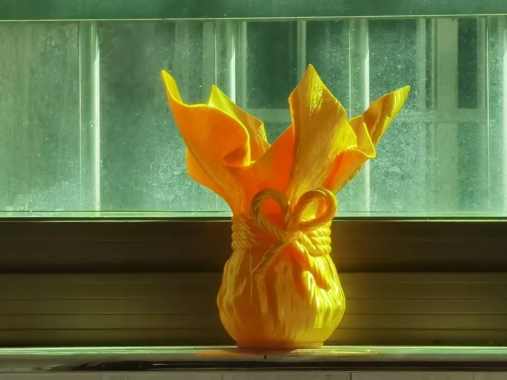 Paper-textured braided rope bow bouquet vase - Free 3D Print Model ...