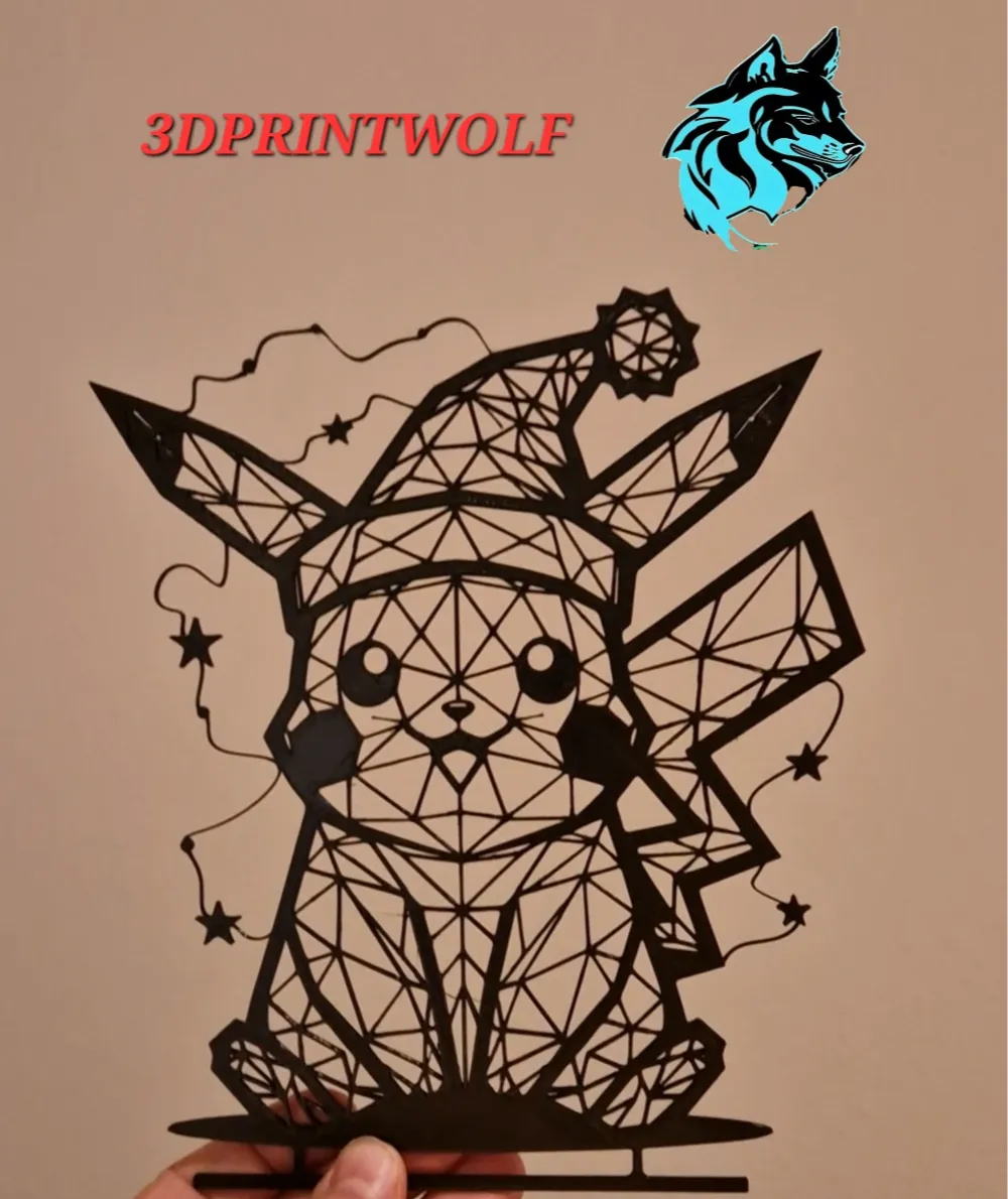 Geometric Low Poly Pikachu - Christmas line art by 3DPrintWolf - MakerWorld