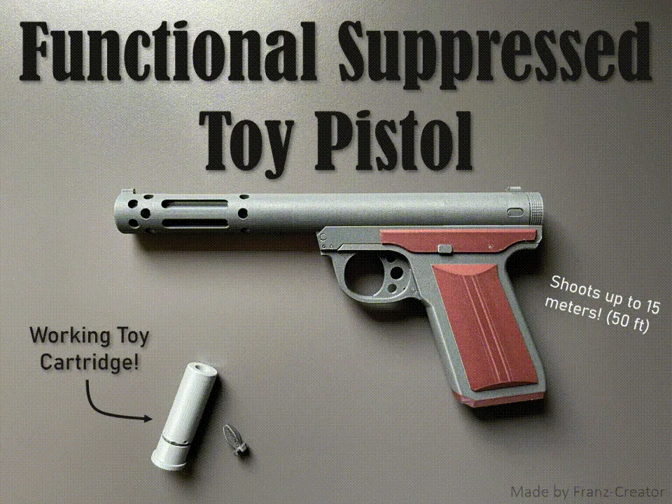 Functional Suppressed Toy Pistol - Free 3D Print Model - MakerWorld
