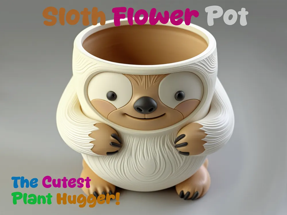 Sloth Flower Pot – The Cutest Plant Hugger! - Free 3D Print Model ...