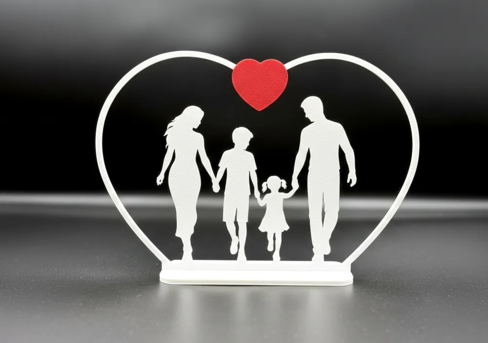 Family Silhouette in the Heart mod.2 - Free 3D Print Model - MakerWorld