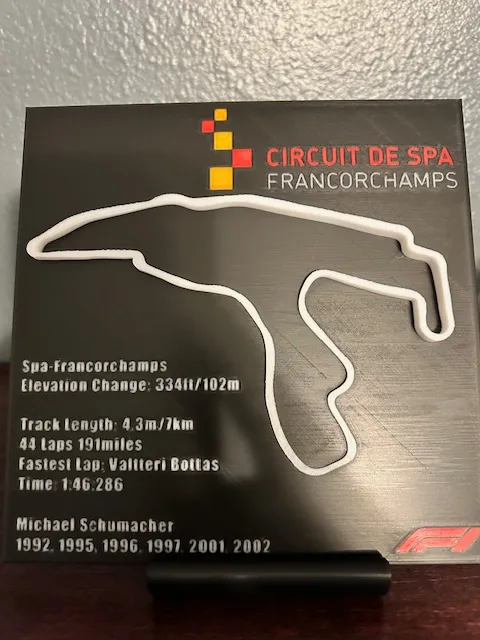 F1 - SPA Racetrack with stats and Elevation by whicks10 - MakerWorld