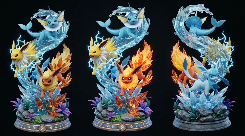 eve evolution ascention thunder water fire pokemon - Free 3D Print ...
