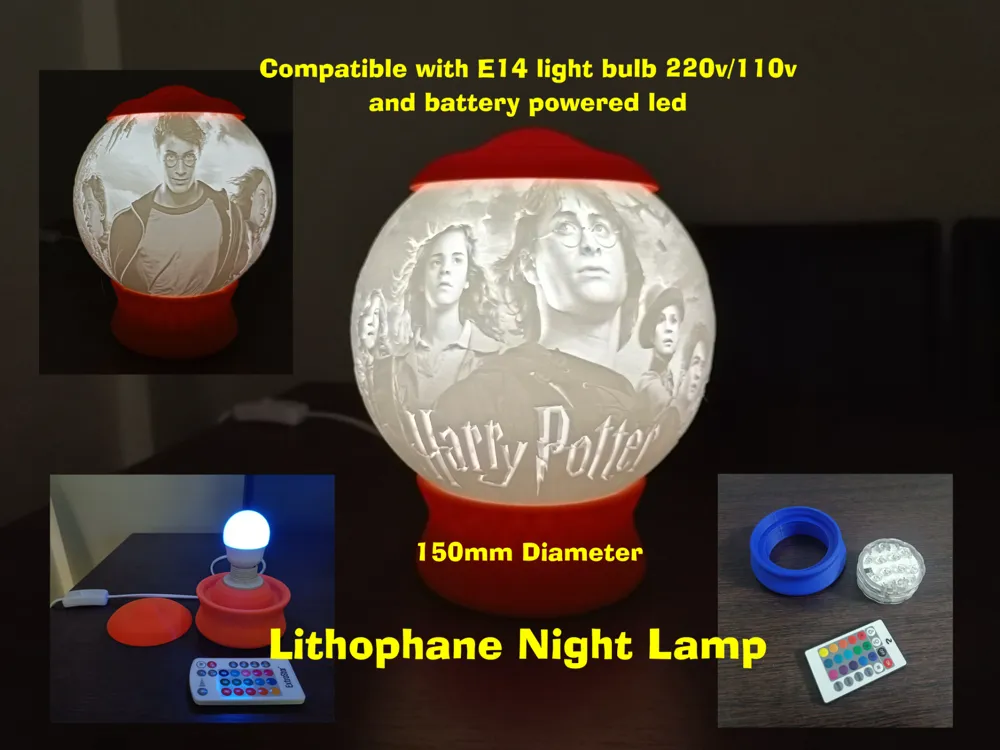 Harry Potter Lithophane Night Light Lamp - Free 3D Print Model - MakerWorld