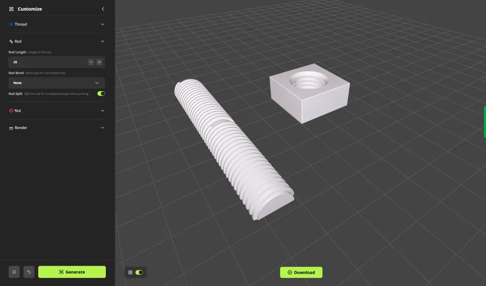 Thread Generator - Parametric Threaded Rods & Nuts by Koolm MakerWorld ...