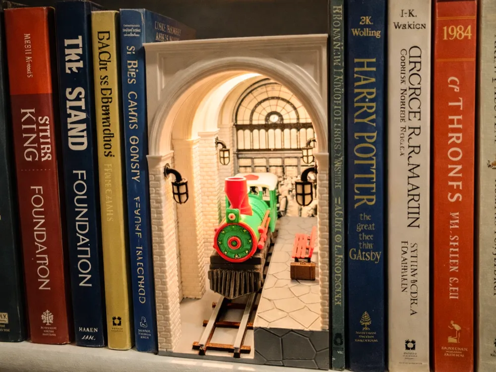 Book Nook – Steam Locomotive at the Station - Free 3D Print Model ...