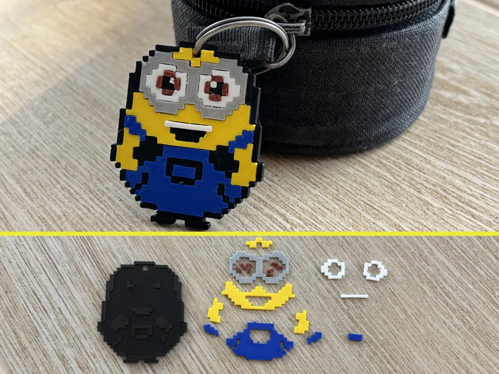 8-bit Minion Bob Multipart Keychain - Free 3D Print Model - MakerWorld