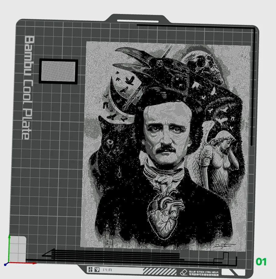 Edgar Allan Poe / Wall Art / HueForge / Filament Painting by 3D Prints ...