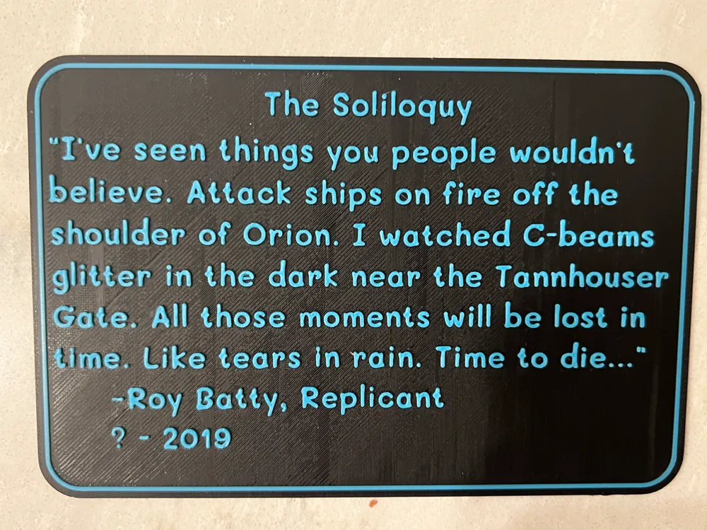 Replicant Soliloquy from Blade Runner (1982) - Free 3D Print Model ...