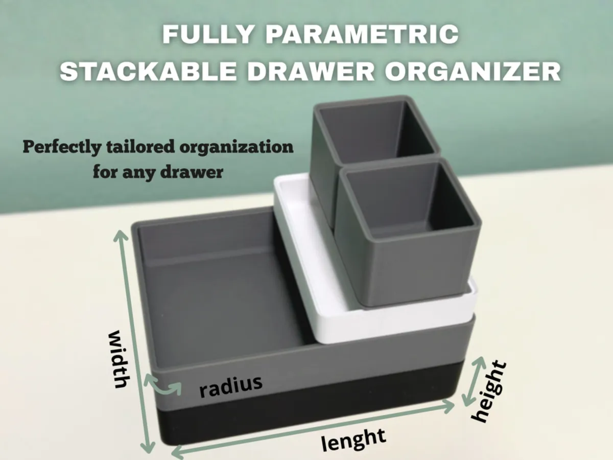 Fully parametric stackable drawer organizer - Free 3D Print Model ...
