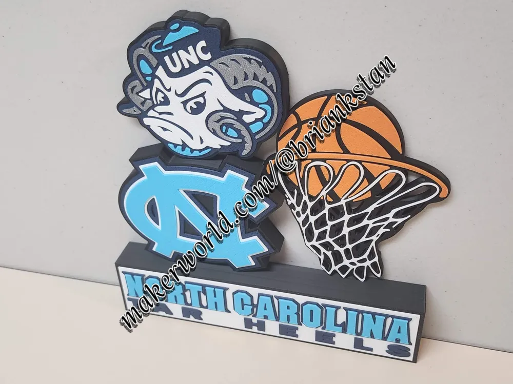North Carolina Basketball Desk or Wall Display - Free 3D Print Model ...
