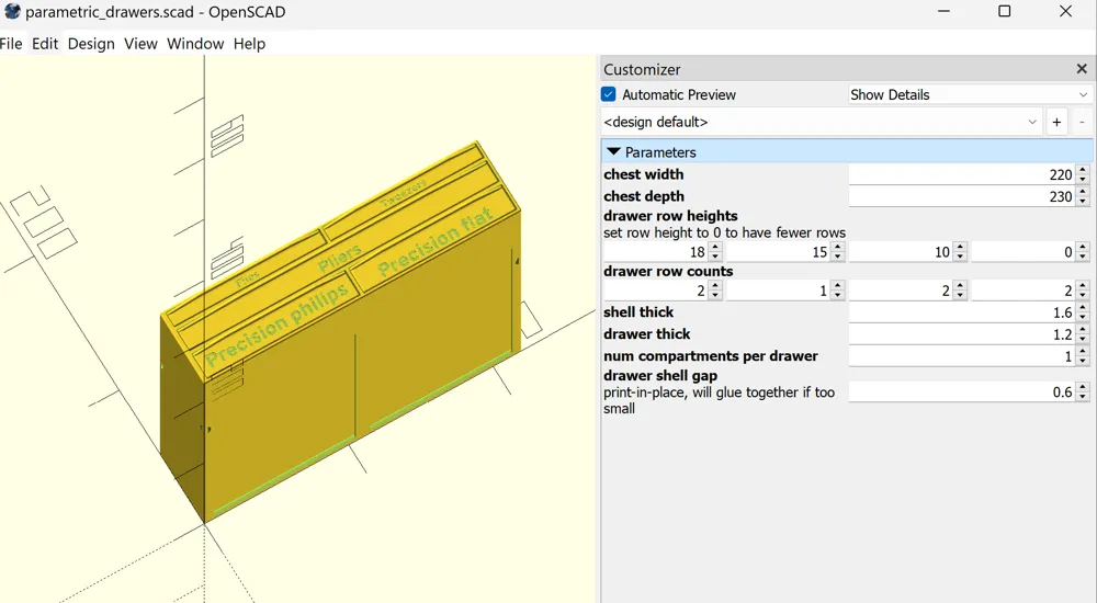 Maker drawers OpenSCAD parametric & print-in-place by DP design ...