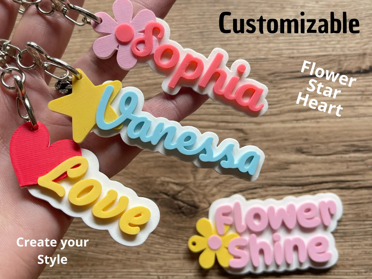 Keychain Names Flower Star Heart full customizable - Free 3D Print ...