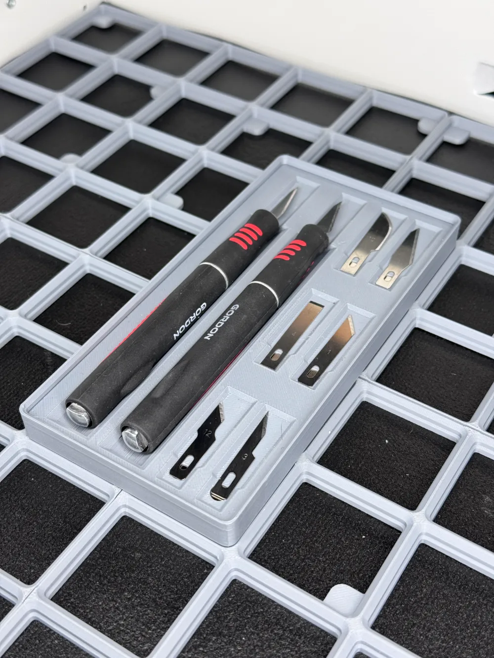 Gridfinity Gordon (HF) Hobby Knife Organizer by FunCoBunch - MakerWorld