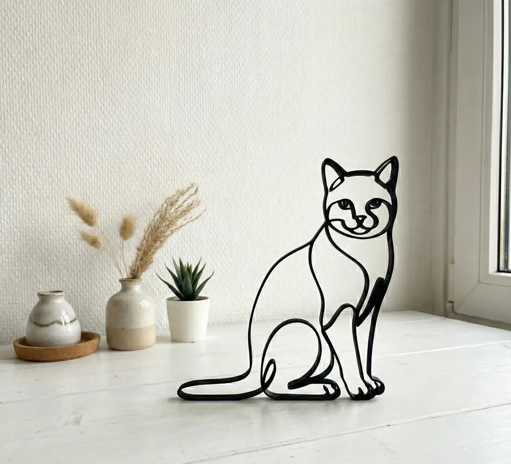 One Line Cat - Minimalist Modern Decor - Free 3D Print Model - MakerWorld