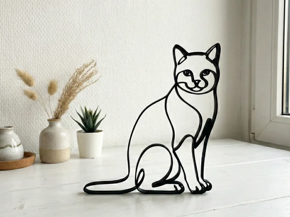 One Line Cat - Minimalist Modern Decor - Free 3D Print Model - MakerWorld