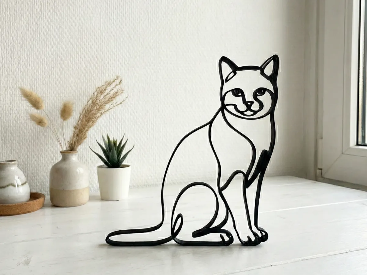 One Line Cat - Minimalist Modern Decor - Free 3D Print Model - MakerWorld