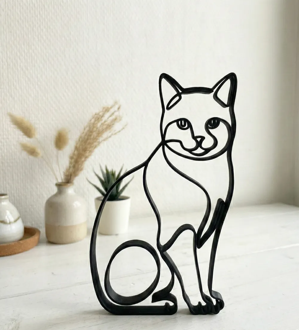 One Line Cat - Minimalist Modern Decor - Free 3D Print Model - MakerWorld