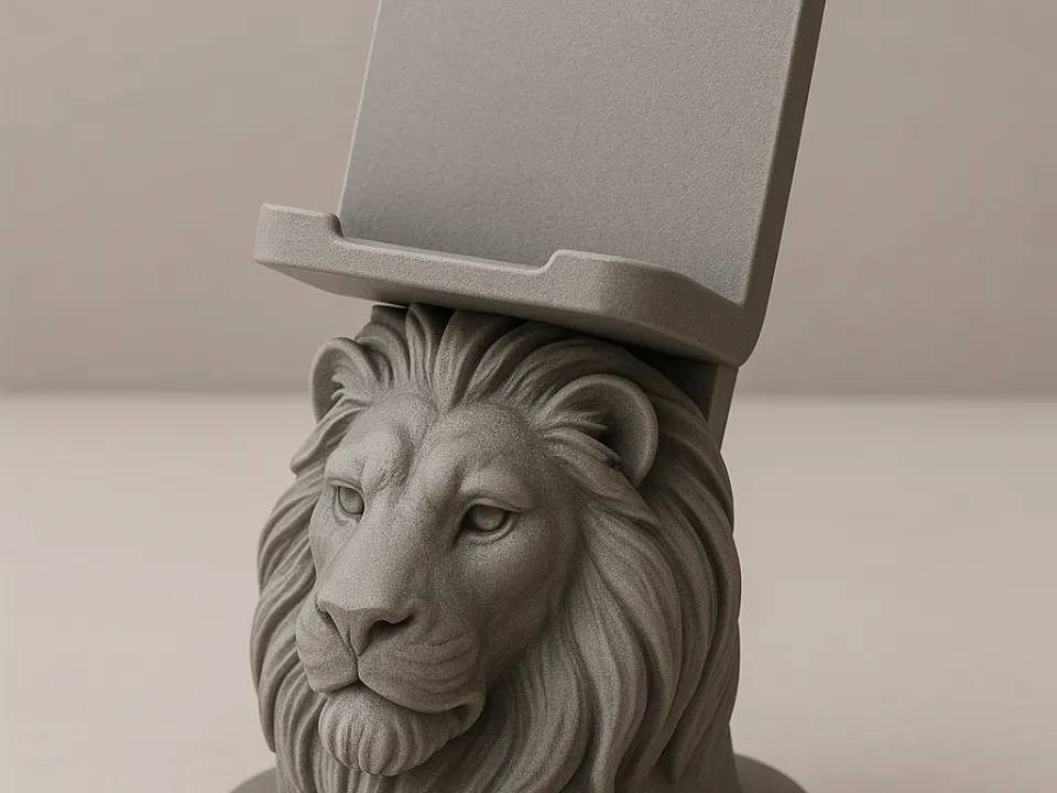 Phone stand - Lion Statue - Free 3D Print Model - MakerWorld