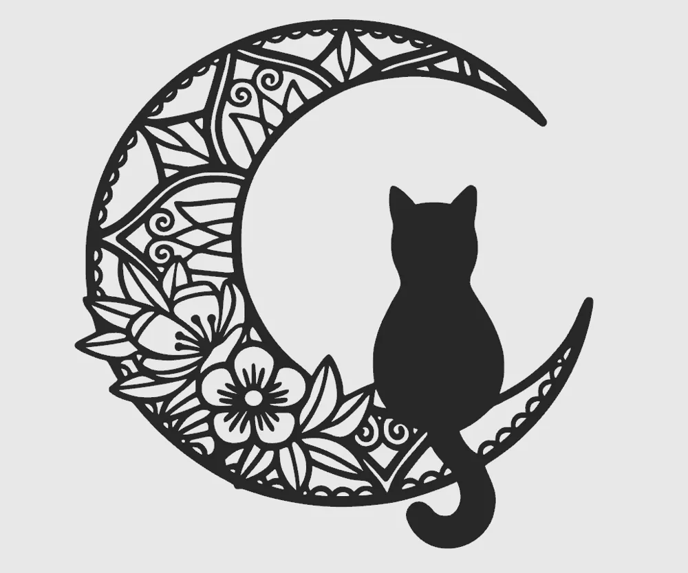Wall Art: Cat on the Moon with Flowers by palumbus - MakerWorld