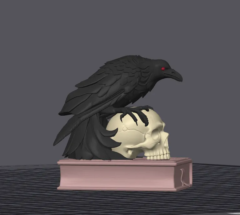 Raven’s Omen – Gothic Skull & Book Sculpture - Free 3D Print Model ...