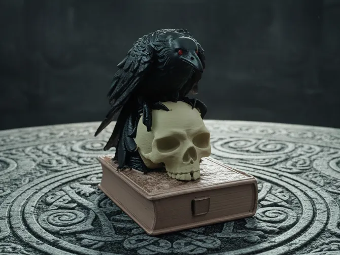 Raven’s Omen – Gothic Skull & Book Sculpture - Free 3D Print Model ...