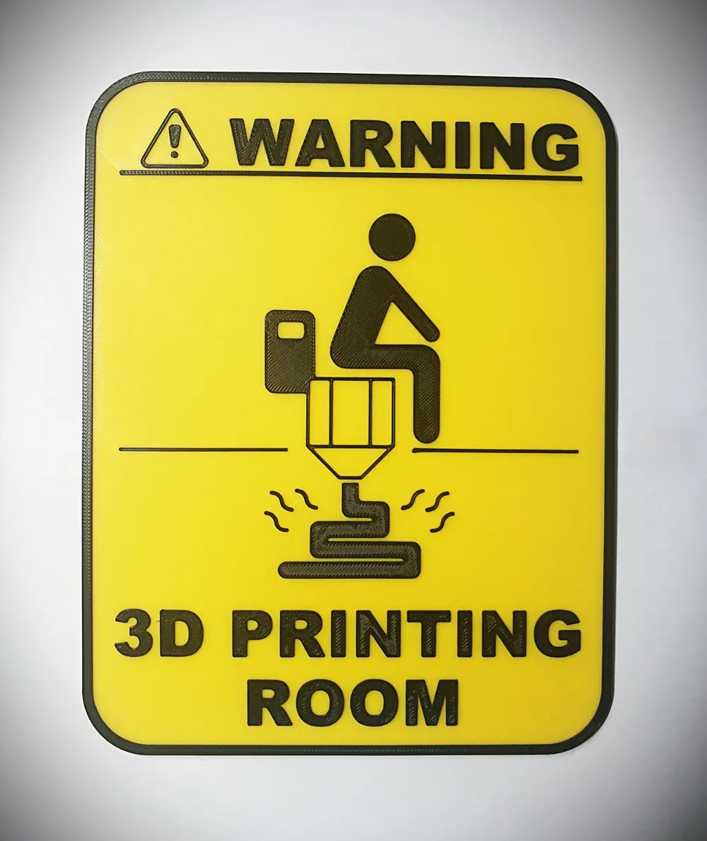 Toilet Door Sign - Warning! 3D Printing Room. - Free 3D Print Model ...