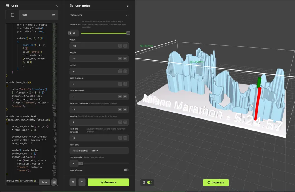 GPX 3D路径可视化工具 - OpenSCAD 来自 marco_3D MakerWorld：免费下载 3D 模型